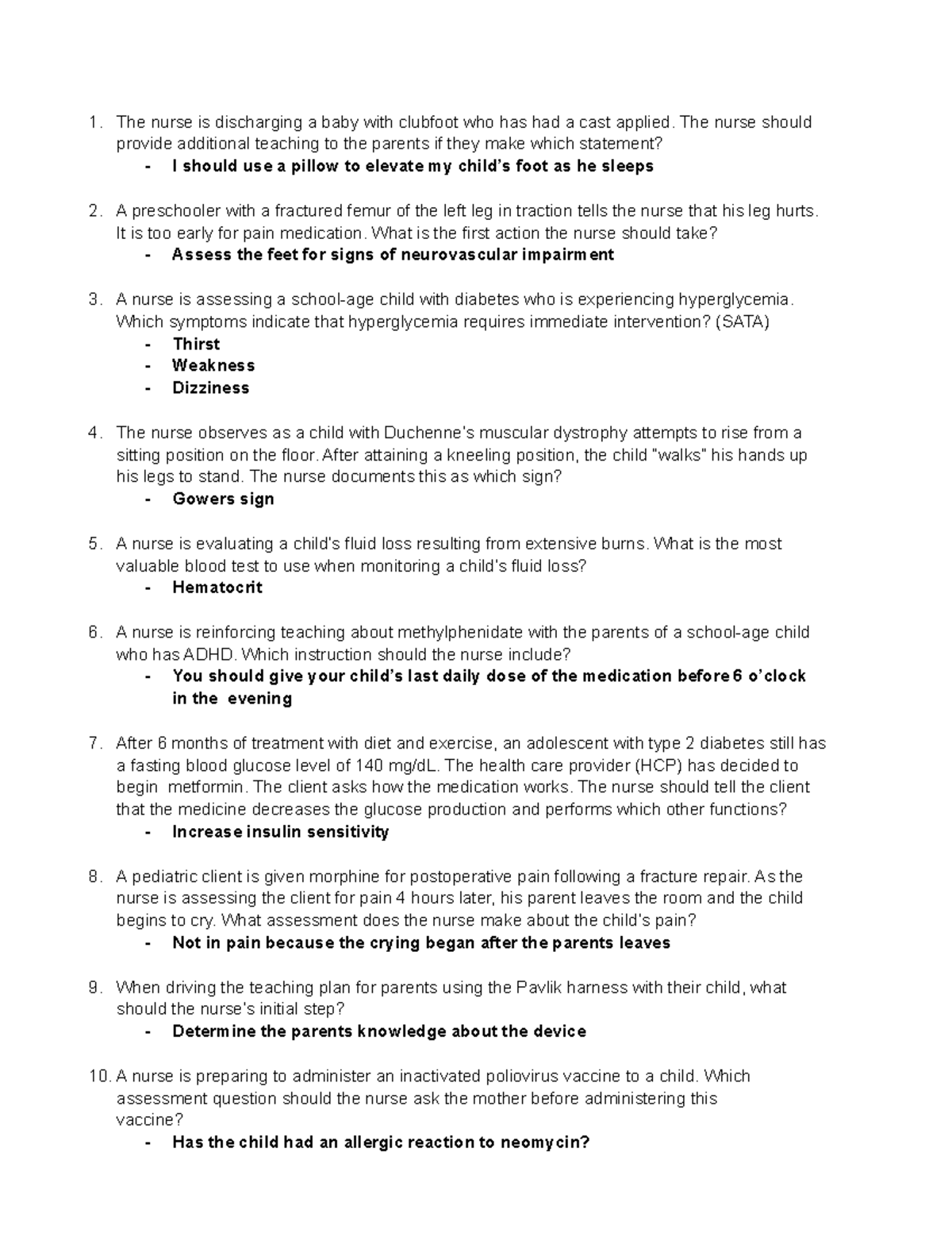 Peds exam 3 practice questions - The nurse is discharging a baby with ...