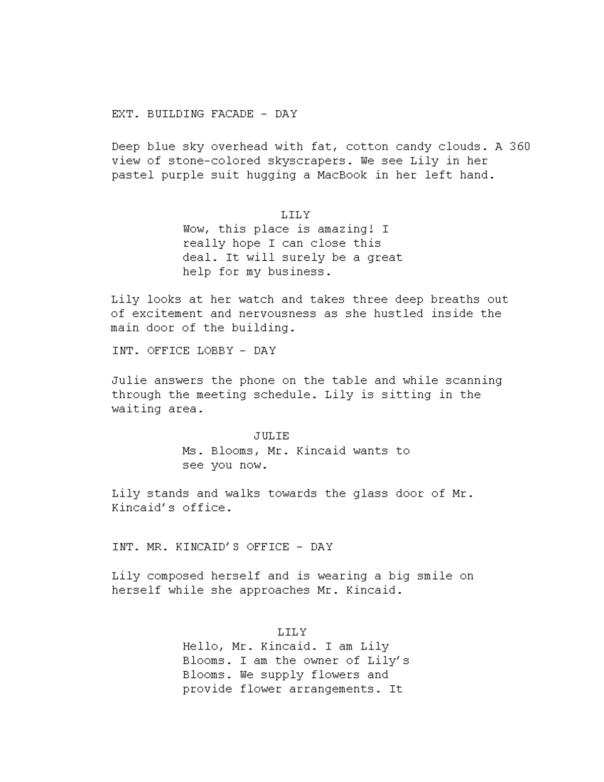 Script Writing - EXT. BUILDING FACADE - DAY Deep blue sky overhead with ...