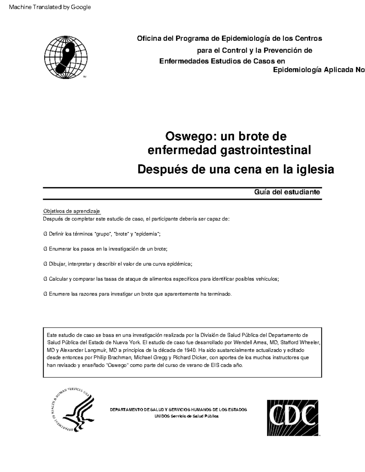 Oswego oubreak - lmlmlmlm - DEPARTAMENTO DE SALUD Y SERVICIOS HUMANOS ...