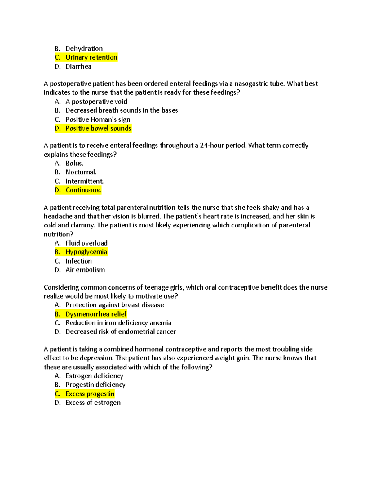 Practice questions for test #1 pharm 5 - B. Dehydration C. Urinary ...