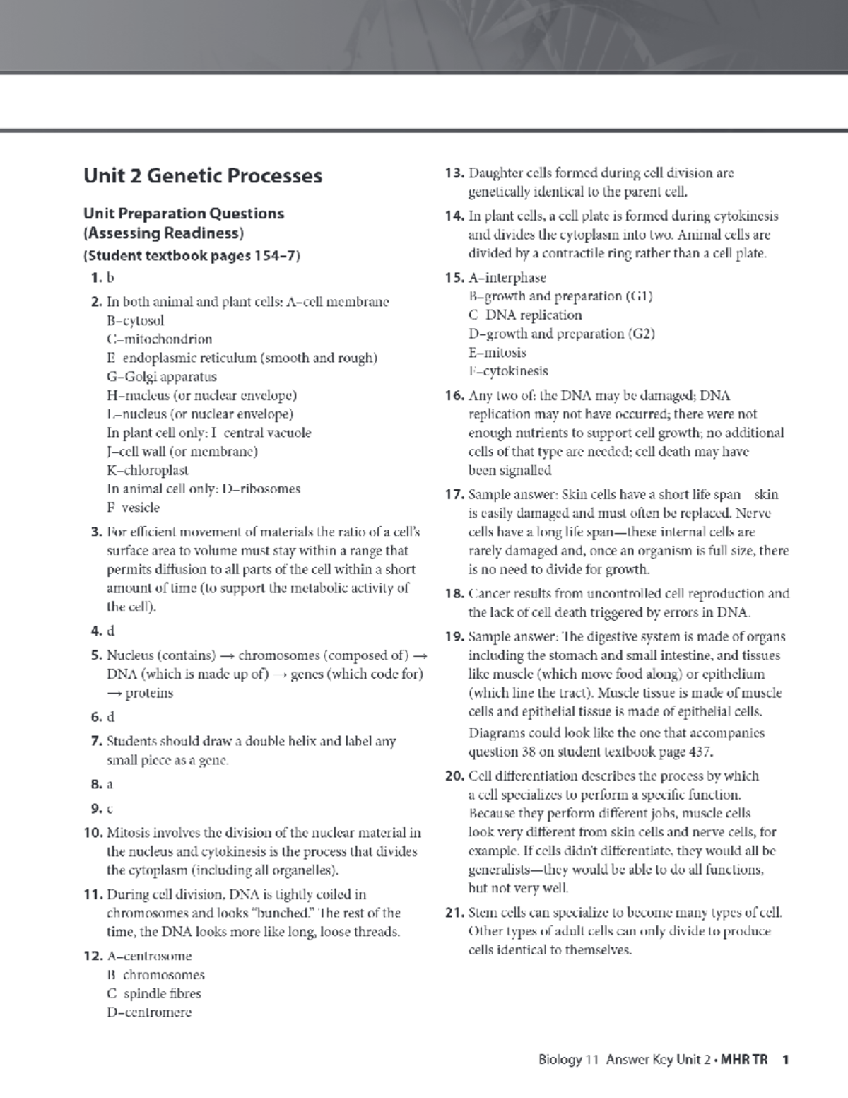 Answer Key Unit 2 Genetic Processes - Studocu