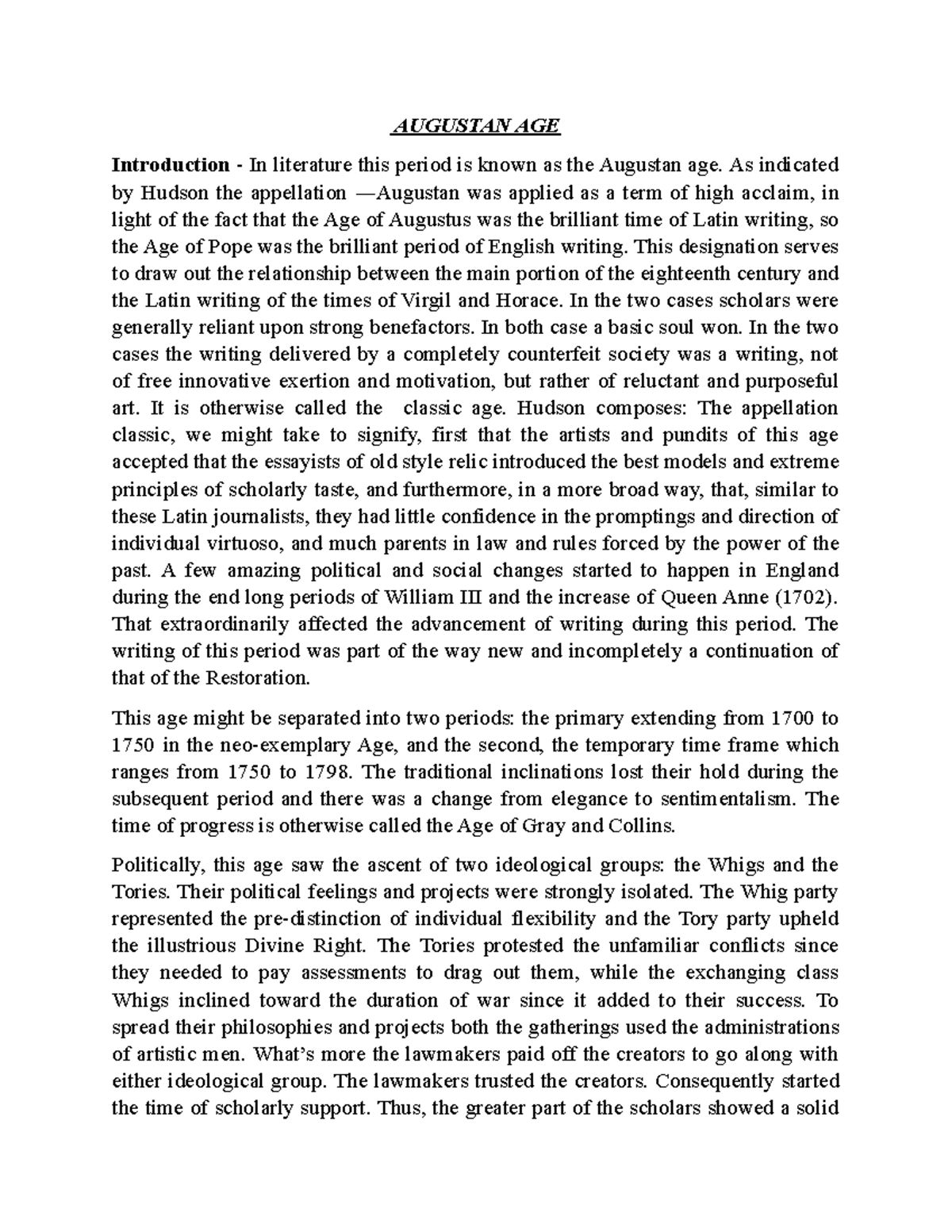 Augustan AGE - Lecture notes 7 - AUGUSTAN AGE Introduction - In ...