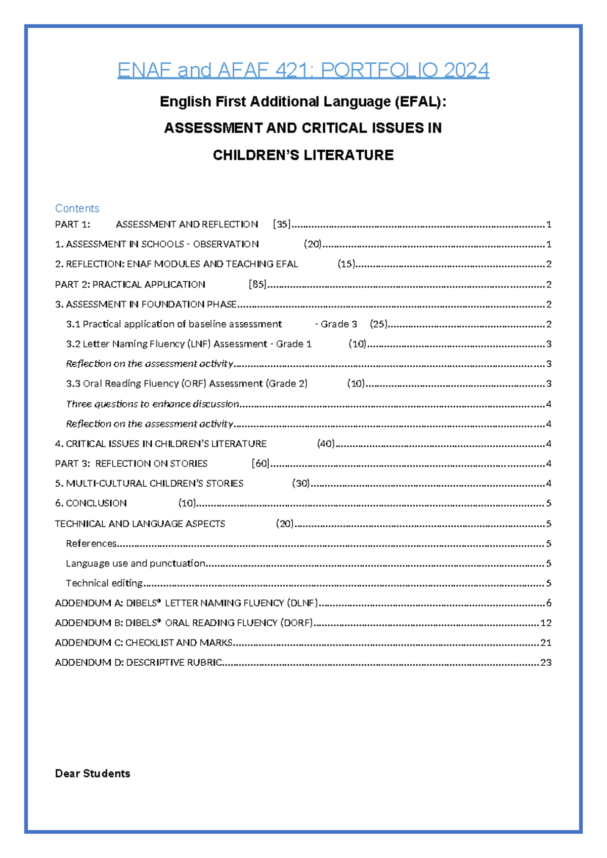 ENAF 421 Portfolio 2024 - English First Additional Language (EFAL ...