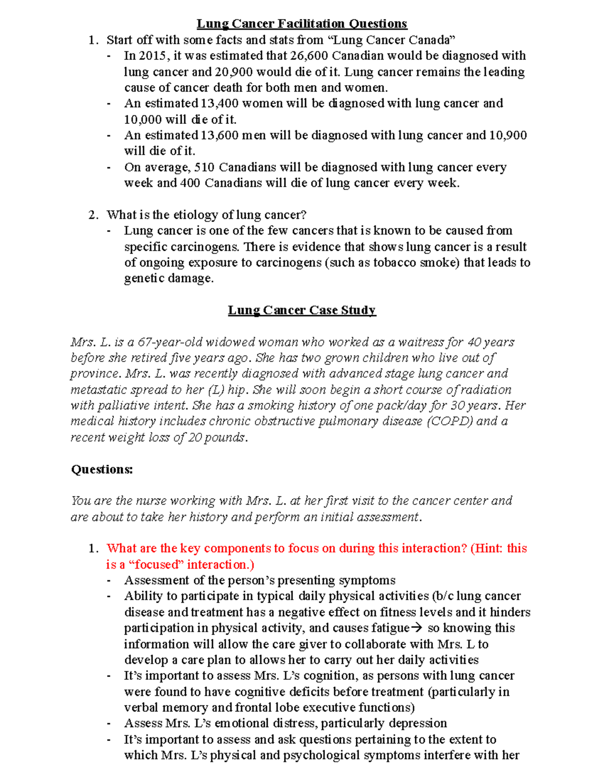 Lung Cancer Case - Class & reading notes - Lung Cancer Facilitation ...