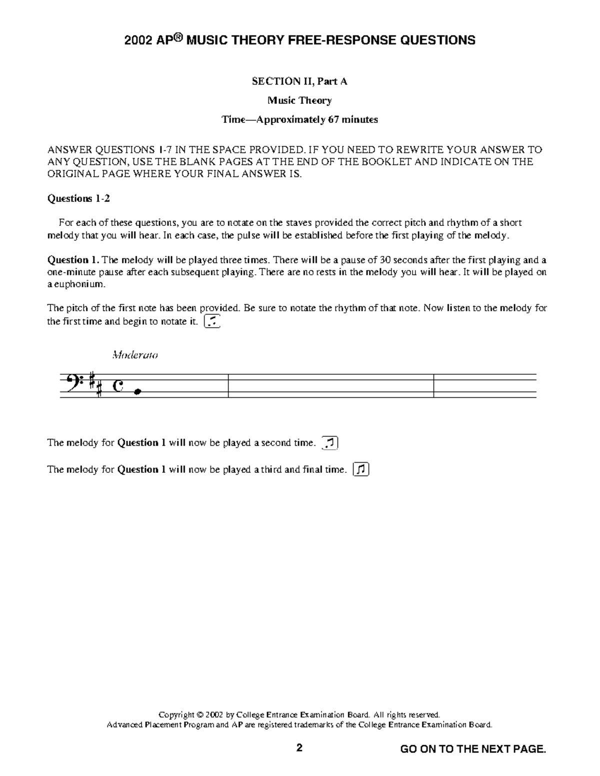 AP Music Theory FRQs - Copyright © 2002 by College Entrance Examination ...