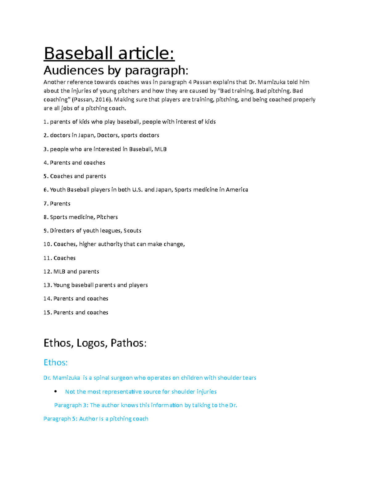 Audiences by paragraph Baseball is injuring too many kids - Baseball ...