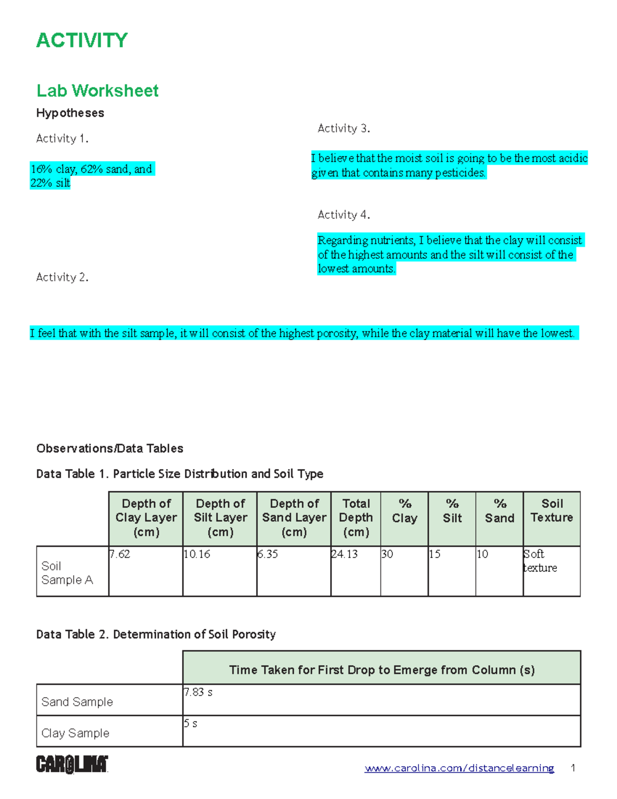 Week 2 lab worksheet 1 - ACTIVITY Lab Worksheet Hypotheses Activity 1 ...