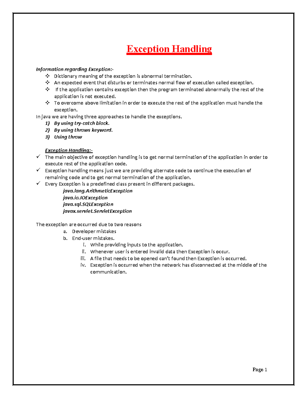 Exception Handling - grebfngntngb - Page 1 Exception Handling Information regarding Exception ...