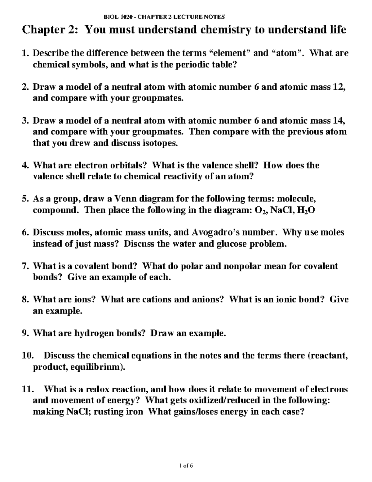Chapter 2 chemistry of biology - Chapter 2: You must understand ...