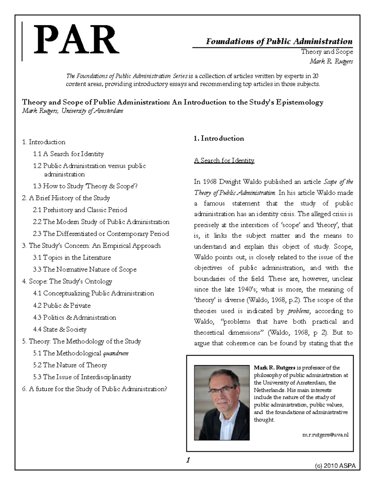 FPA-Theory-Article - Foundation of Public Administration - Theory and ...