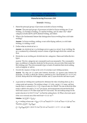 Tut 8 Model Answers updated - Manufacturing Processes 244 Tutorial 8 Model Answers 1. Name the ...