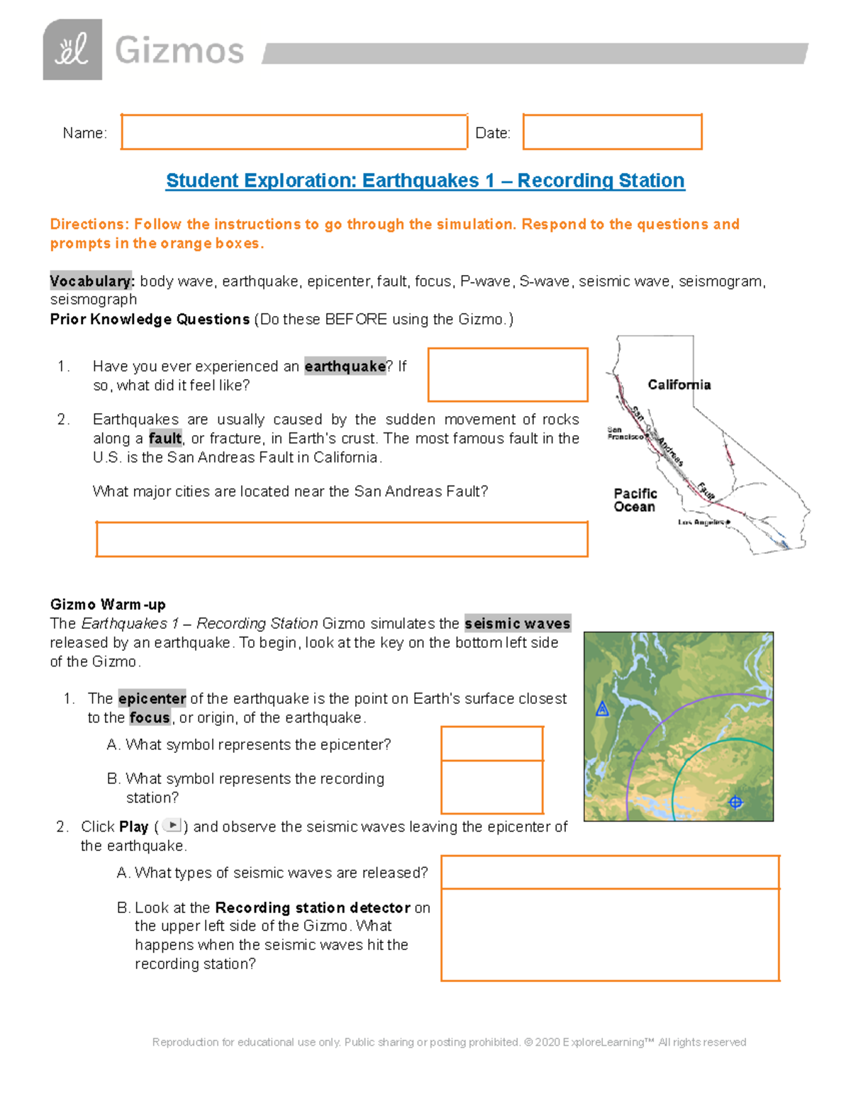 Geology 3- Earthquakes 1Recording Student Worksheet - Name: Date ...