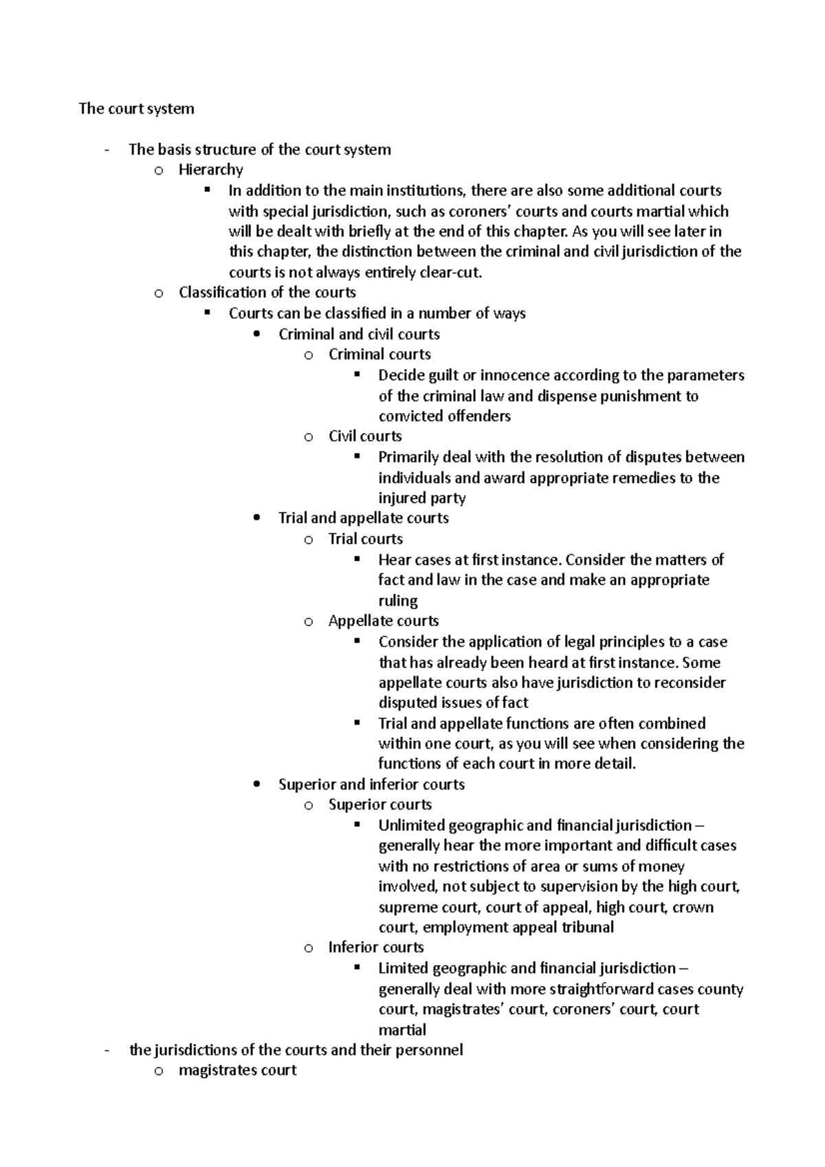 Lecture 5 - The court system - The court system The basis structure of ...