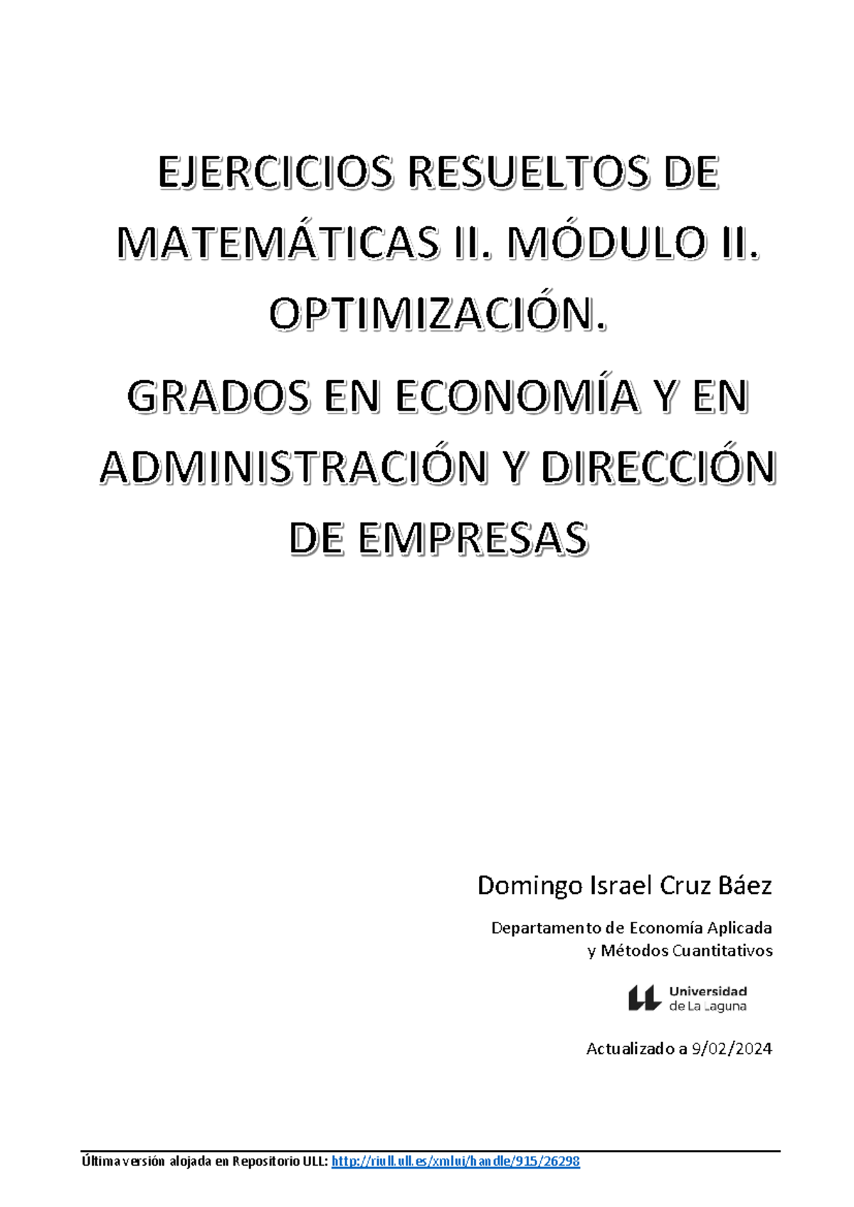 Ejercicios Resueltos DE Matemá Ticas II OptimizacióN - Última versión alojada en Repositorio ULL ...