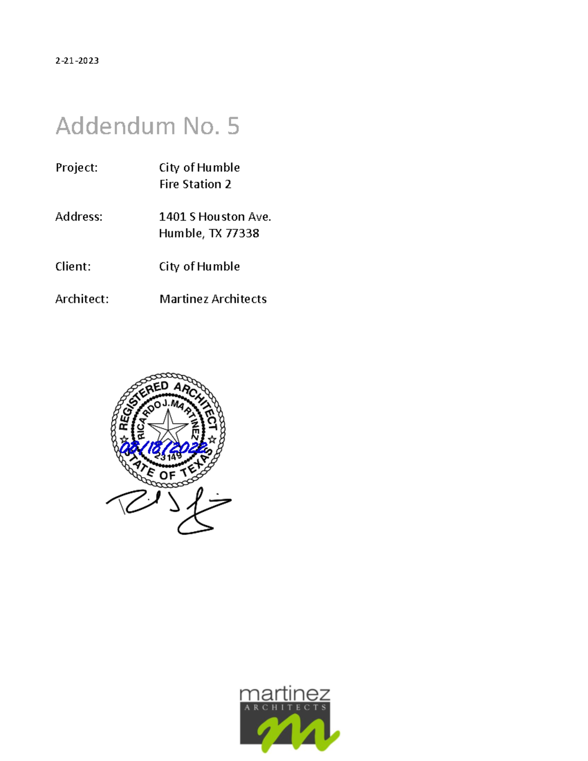 J - Humble Fire Station No. 2 Addendum No. 5 Specifications (1) (1) - 2 ...