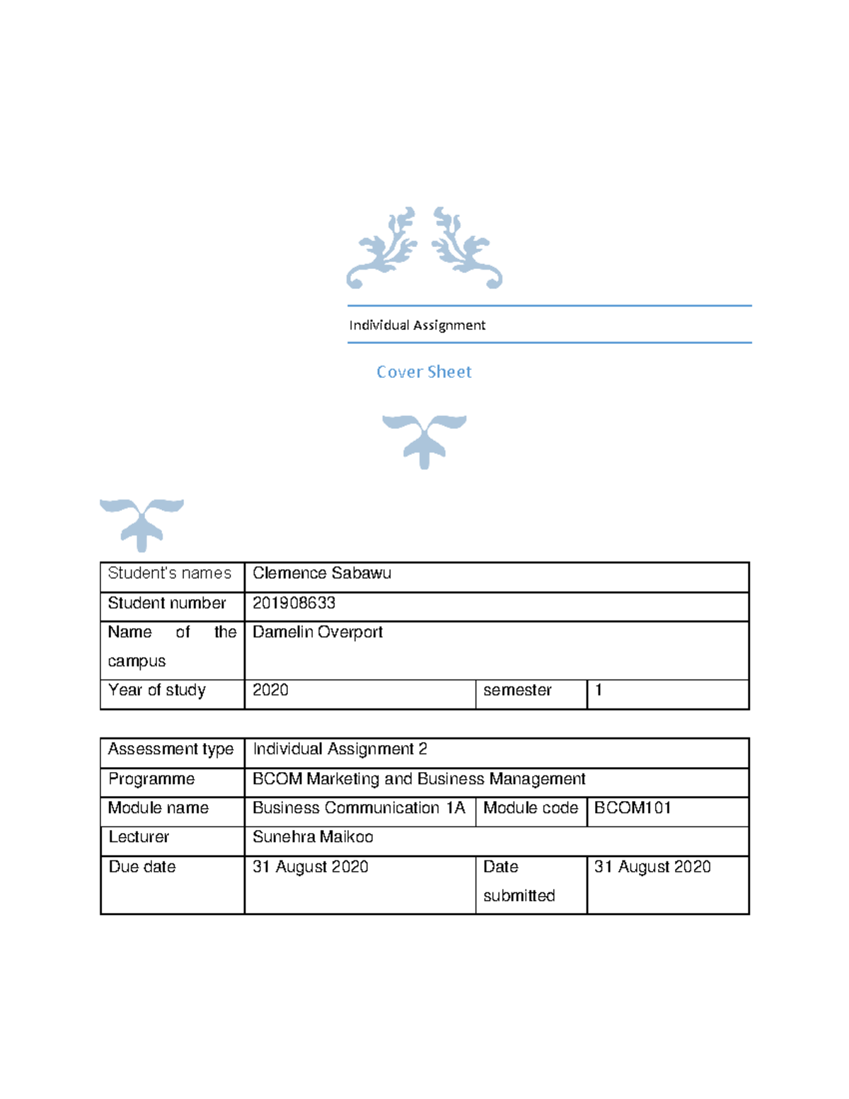 Business Communication 1AIndividual Assignment 02 - Individual ...