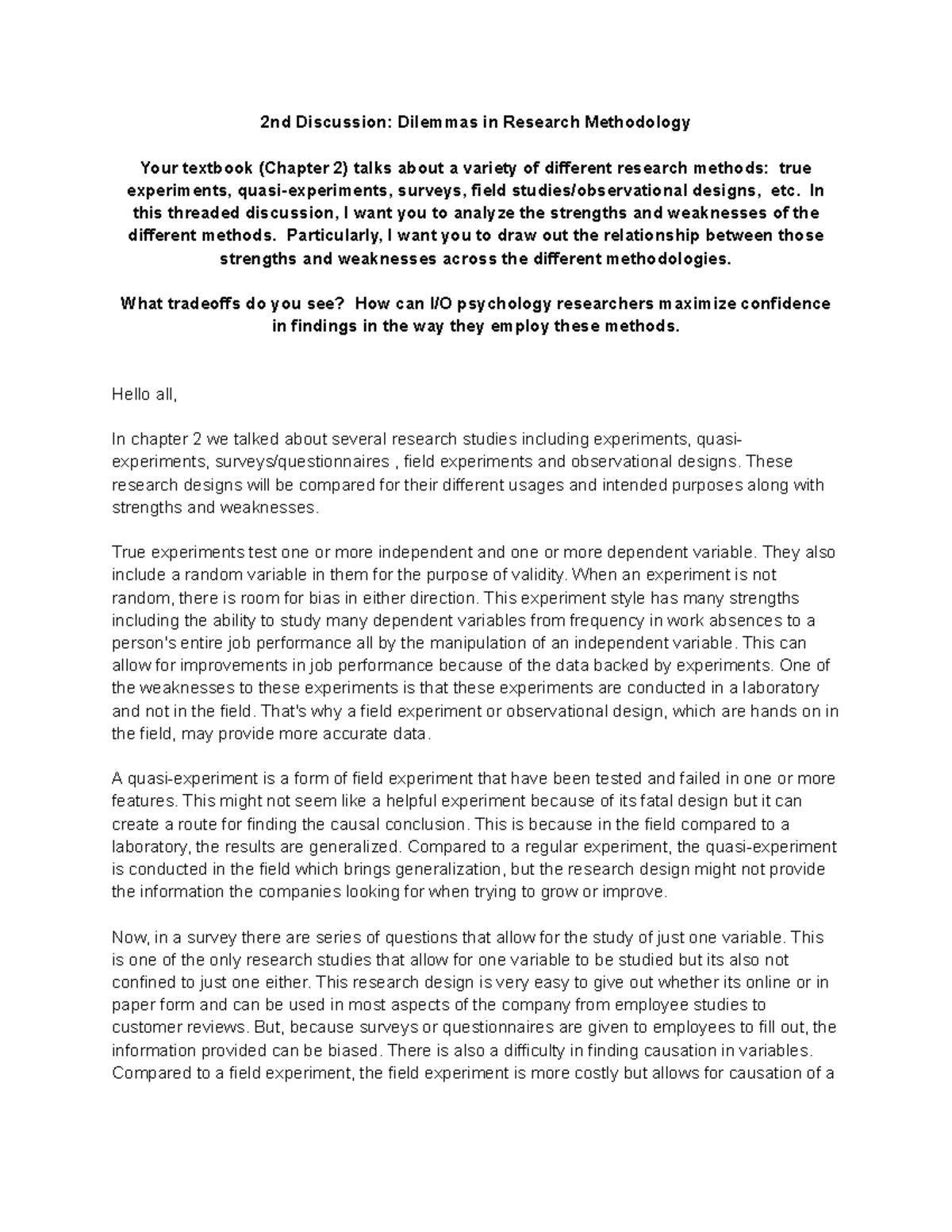 Discussion Board 2 pt. 1 - 2nd Discussion: Dilemmas in Research ...