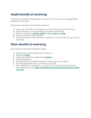What Is Swimming - notes - What Is Swimming? Swimming is an activity ...