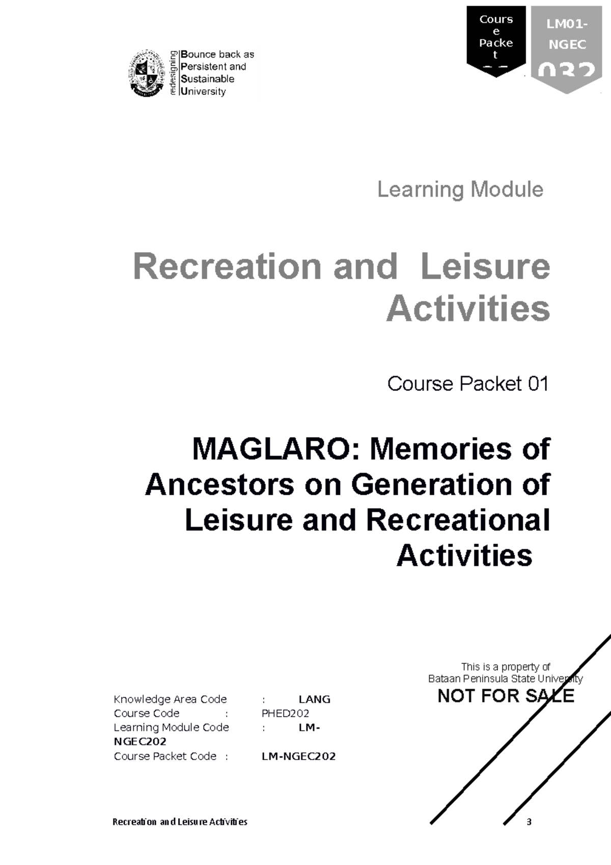 Course Packet 01 - Lecture notes 3-7 - LM01- NGEC 032 Cours e Packe t ...