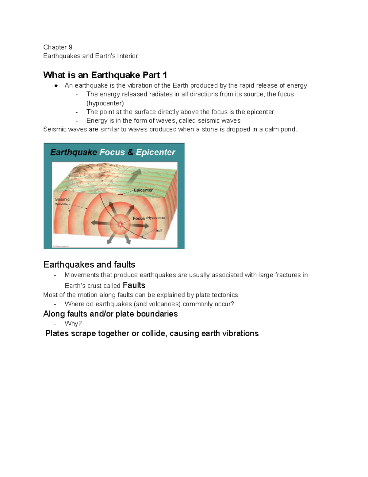 Chapter 9 Earth Quakes - Chapter 9 Earthquakes and Earth’s Interior ...