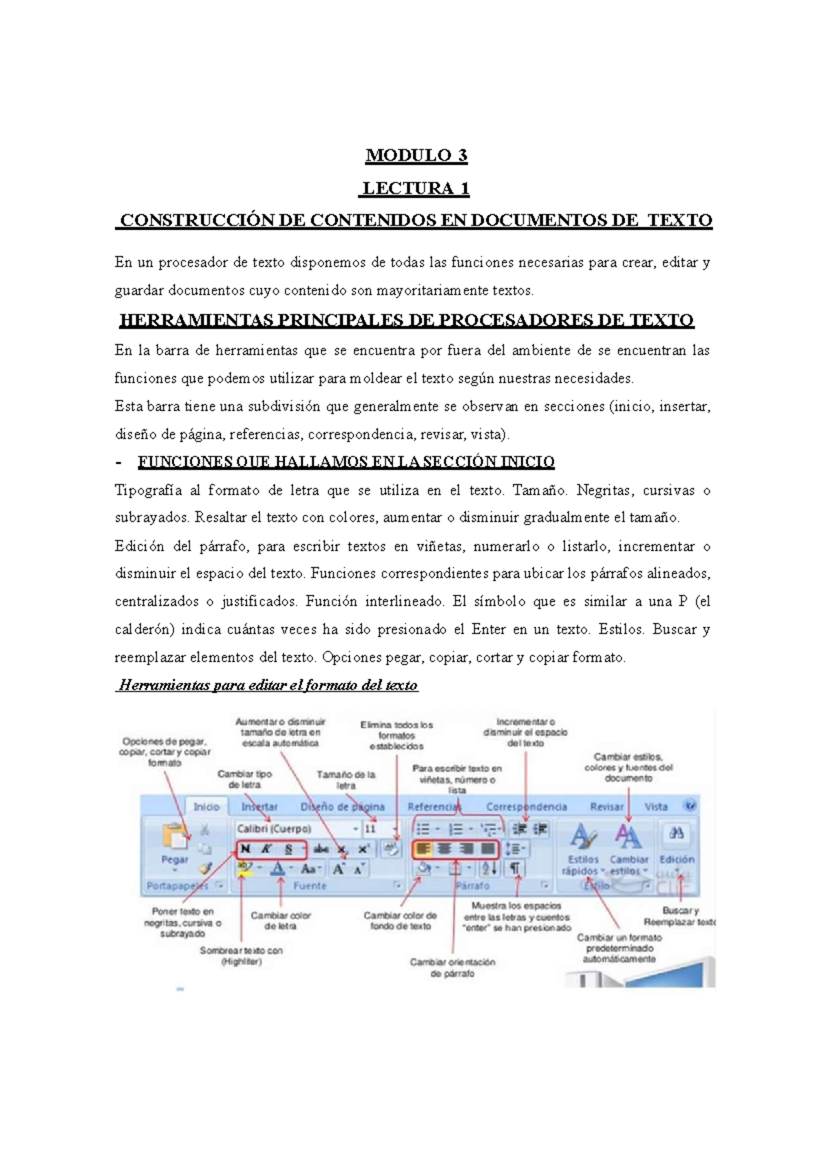 Resumen mod3 - MODULO 3 LECTURA 1 CONSTRUCCIÓN DE CONTENIDOS EN DOCUMENTOS DE TEXTO En un ...