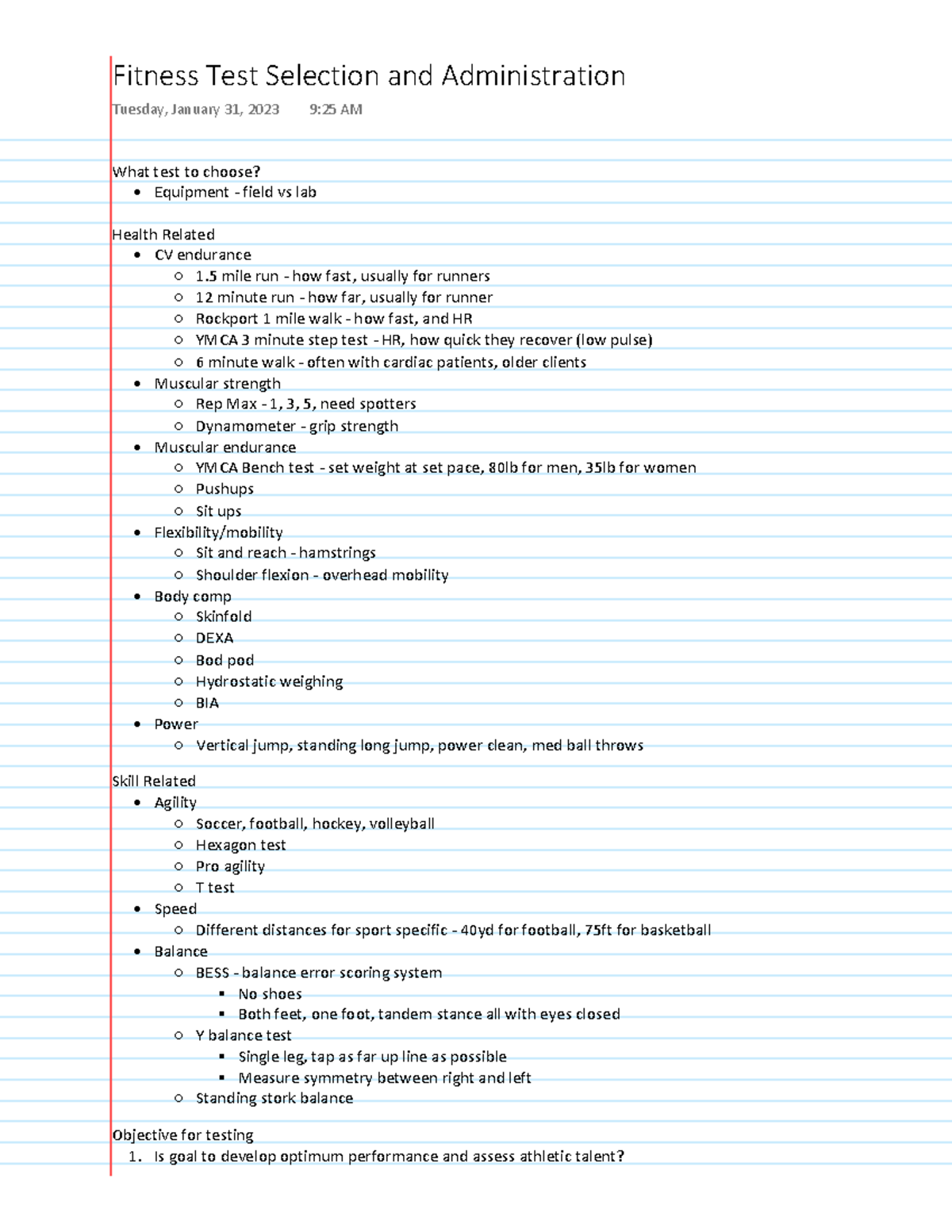 Fitness Test Selection and Administration Notes - What test to choose ...