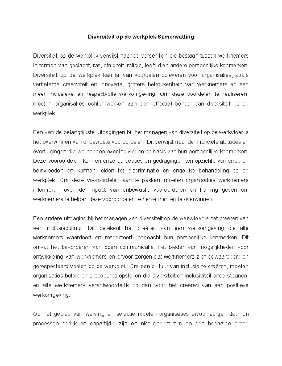 Diversiteit op de werkplek Samenvatting - Diversiteit op de werkplek Samenvatting Diversiteit op ...
