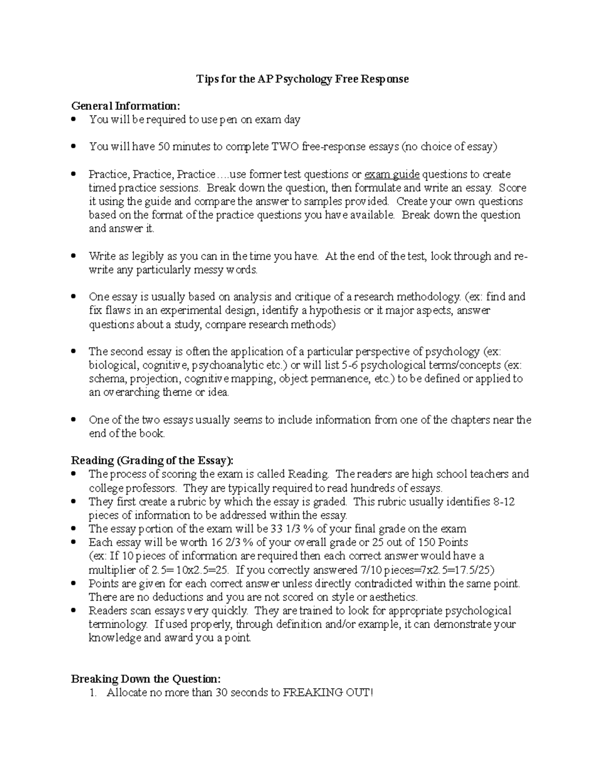 Free+Response+Tips - Free+Response+Tips - Tips for the AP Psychology ...