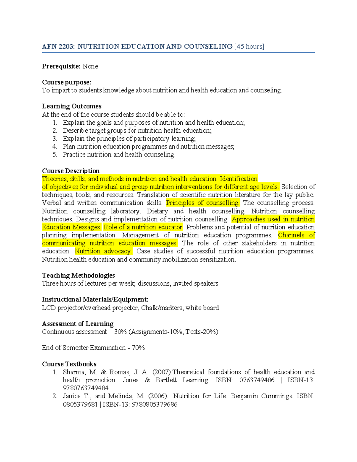 AFN 2203 Nutrition Education AND Counseling - AFN 2203: NUTRITION ...