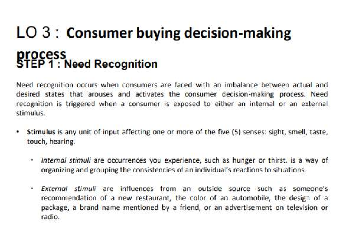 Consumer Buying Decision Making STEP 1 - LO 3 : Consumer buying process ...