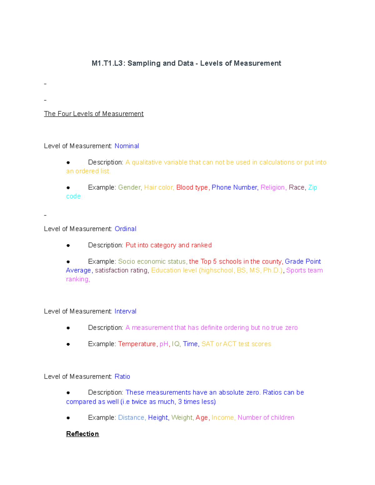 Group 5 - Aug 31 - M1.T1.L3: Sampling and Data - Levels of Measurement ...