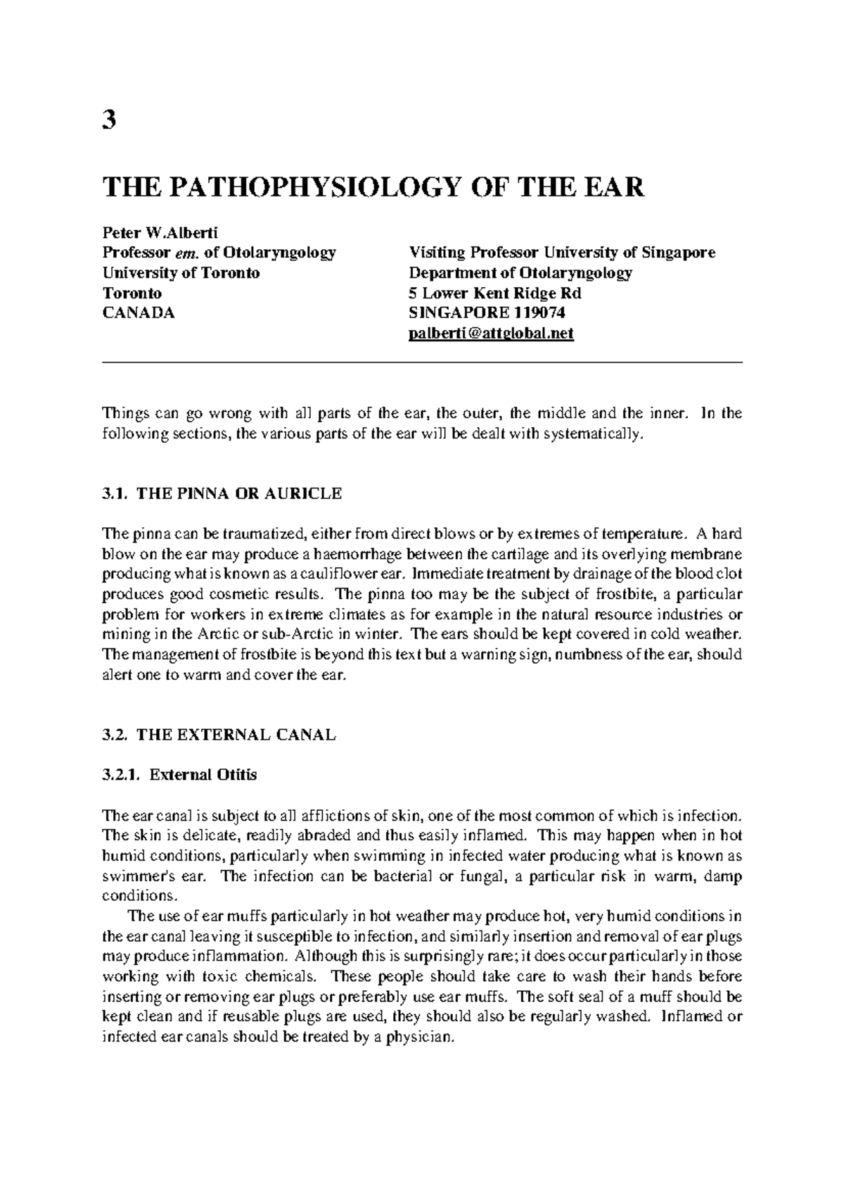 4. The Pathophysiology of the Ear Author Peter W Alberti - 3 THE ...