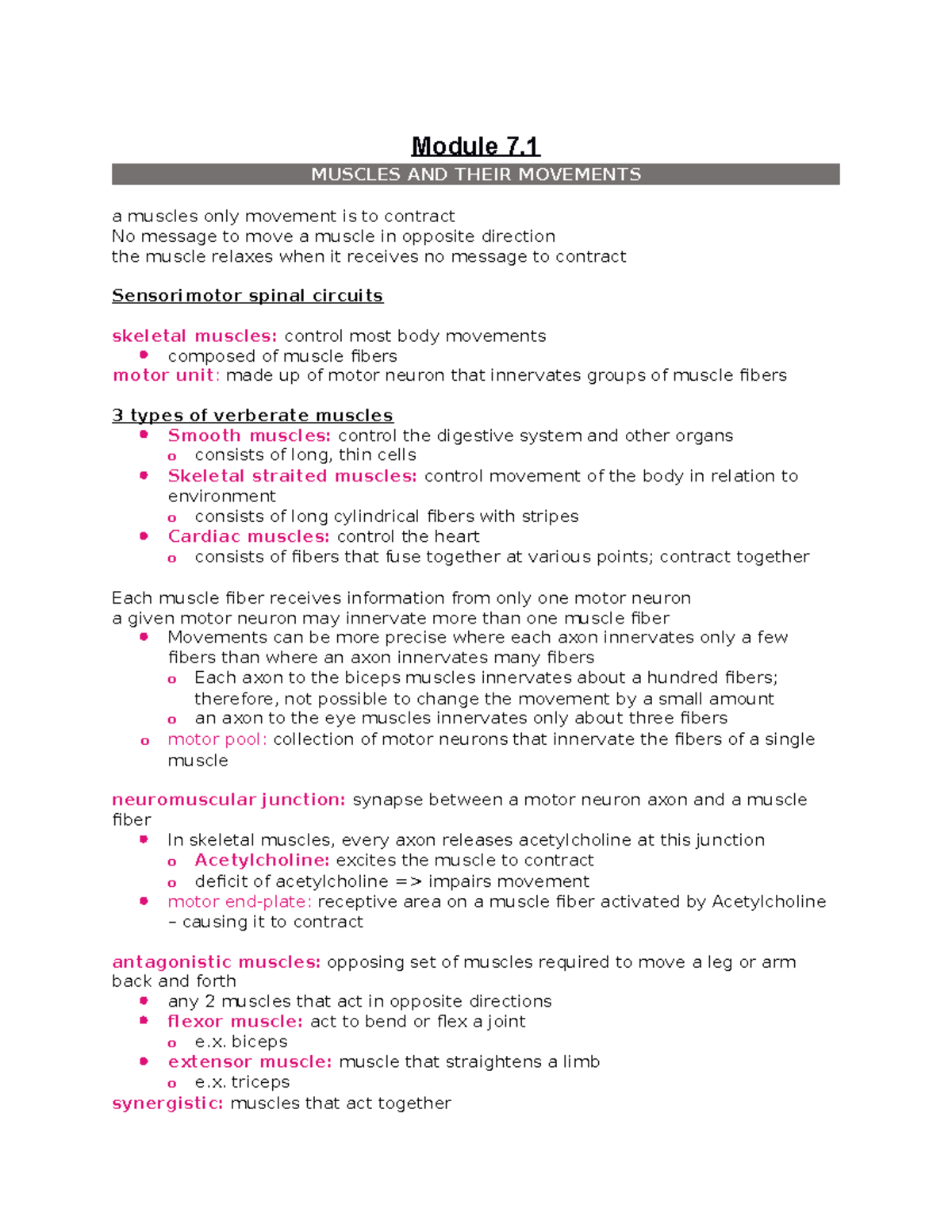 Module 7.1 - unit 5 - Module 7. MUSCLES AND THEIR MOVEMENTS a muscles ...