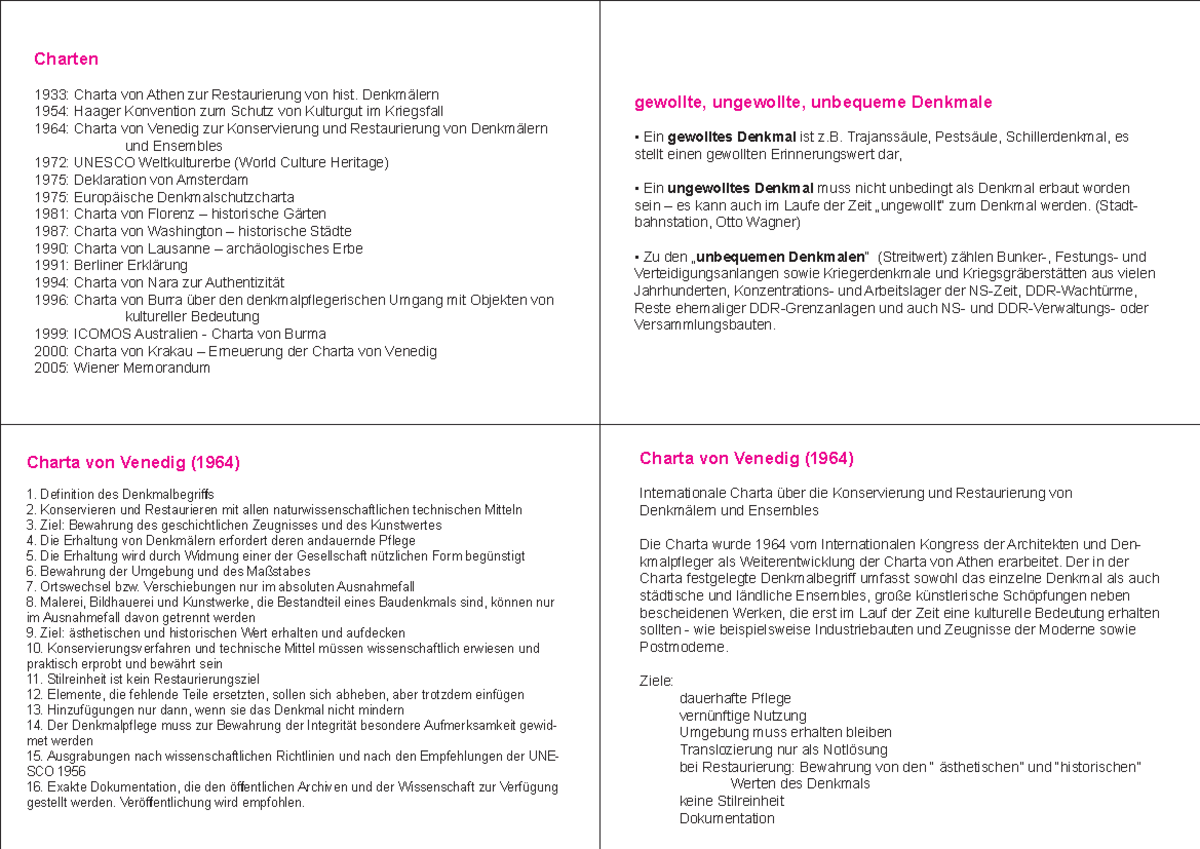 Fragenkatalog Denkmalpflege - Charten 1933: Charta von Athen zur ...