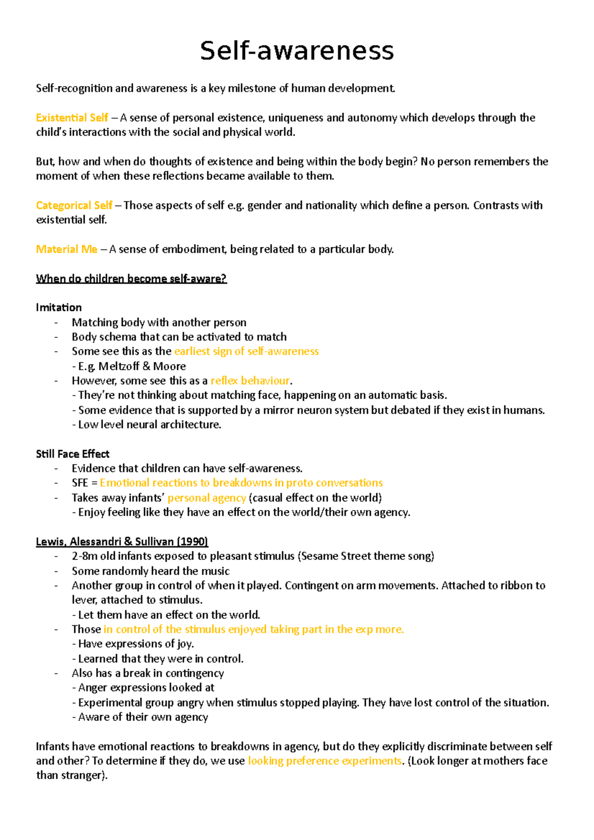 Lecture 4 - Self-Awareness - Self-awareness Self-recognition and ...