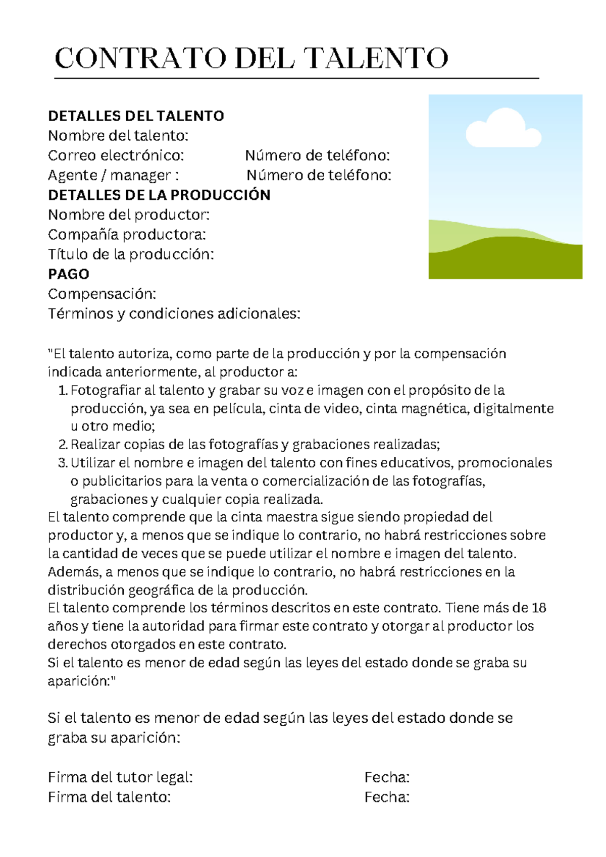 Contrato Talento - Contracte talent plantilla - "El talento autoriza ...