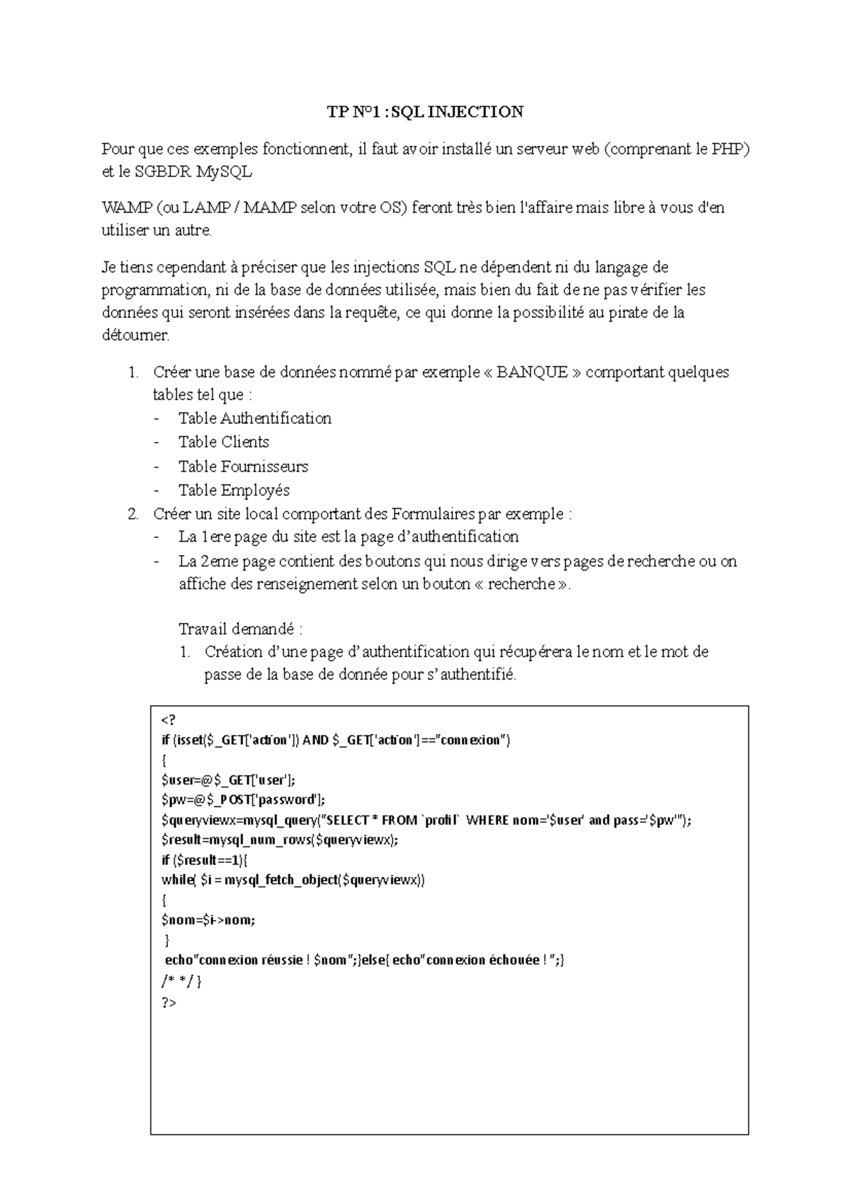 TP SQL Injection - TP Dr Niar - TP N°1 :SQL INJECTION Pour que ces ...