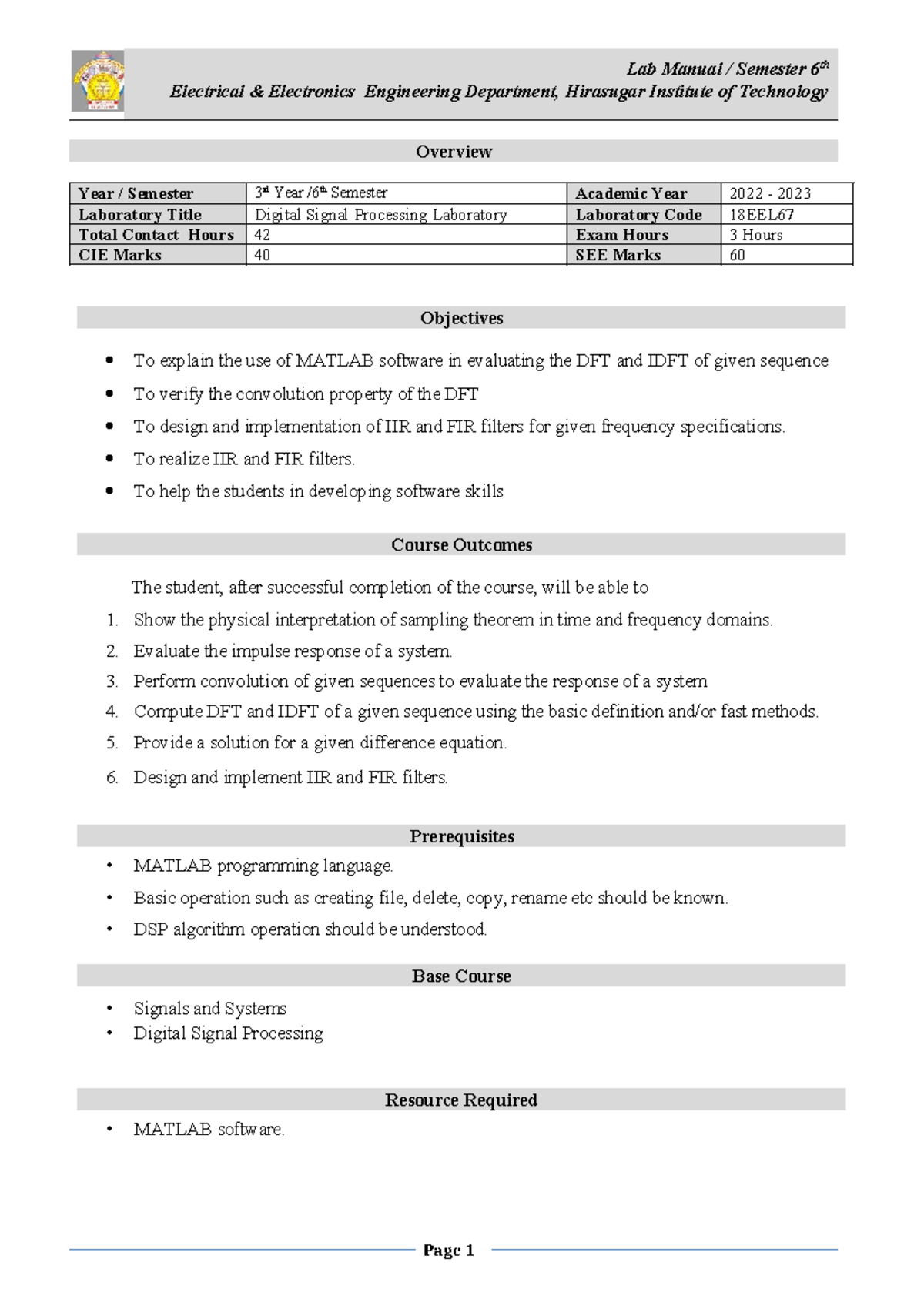 DSP LAB Manual 2021-22 - Electrical & Electronics Engineering ...