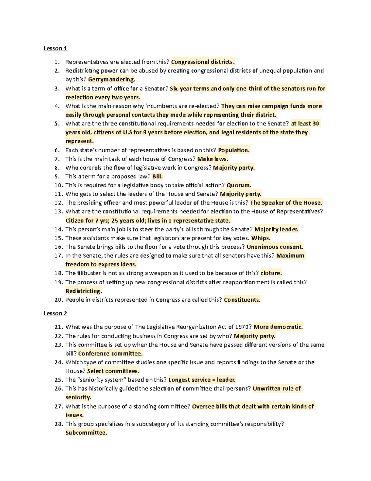 Module 8 Exam Study Guide 2022 - Lesson 1 1. Representatives are ...