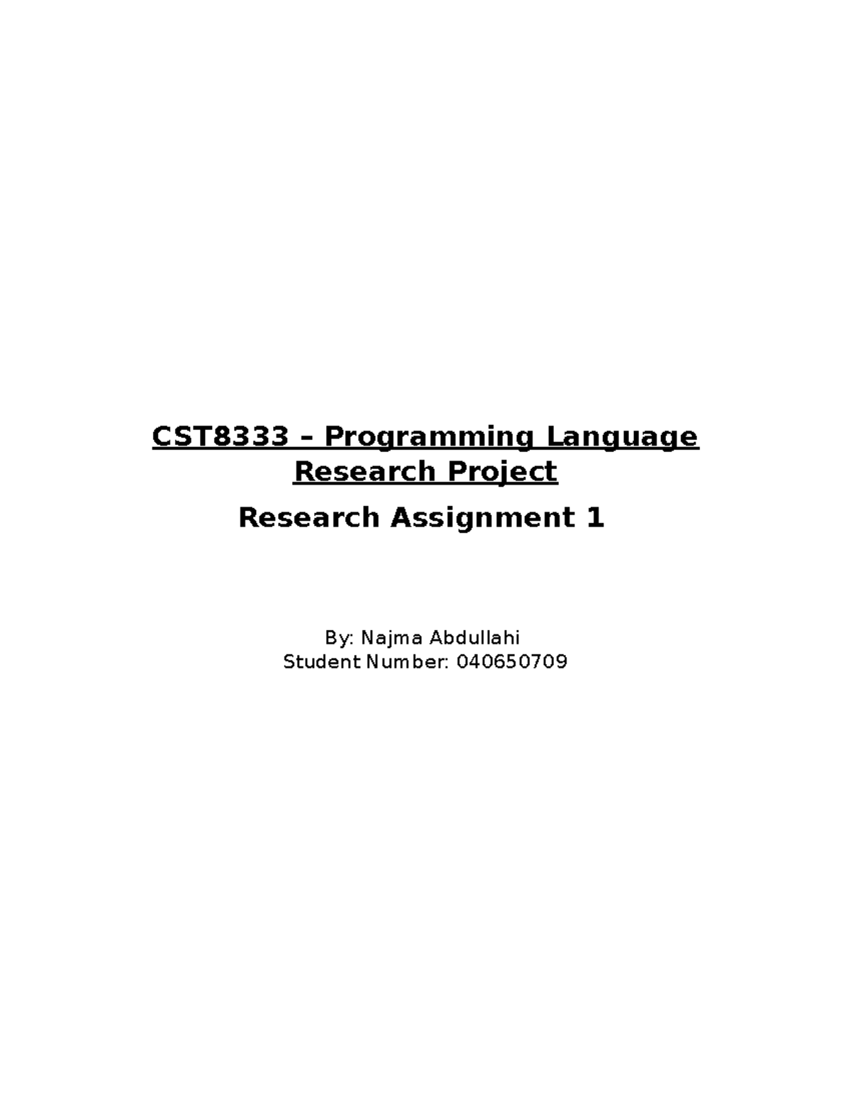 CST8333 - Research Assignment 1 - CST8333 – Programming Language Research Project Research - Studocu