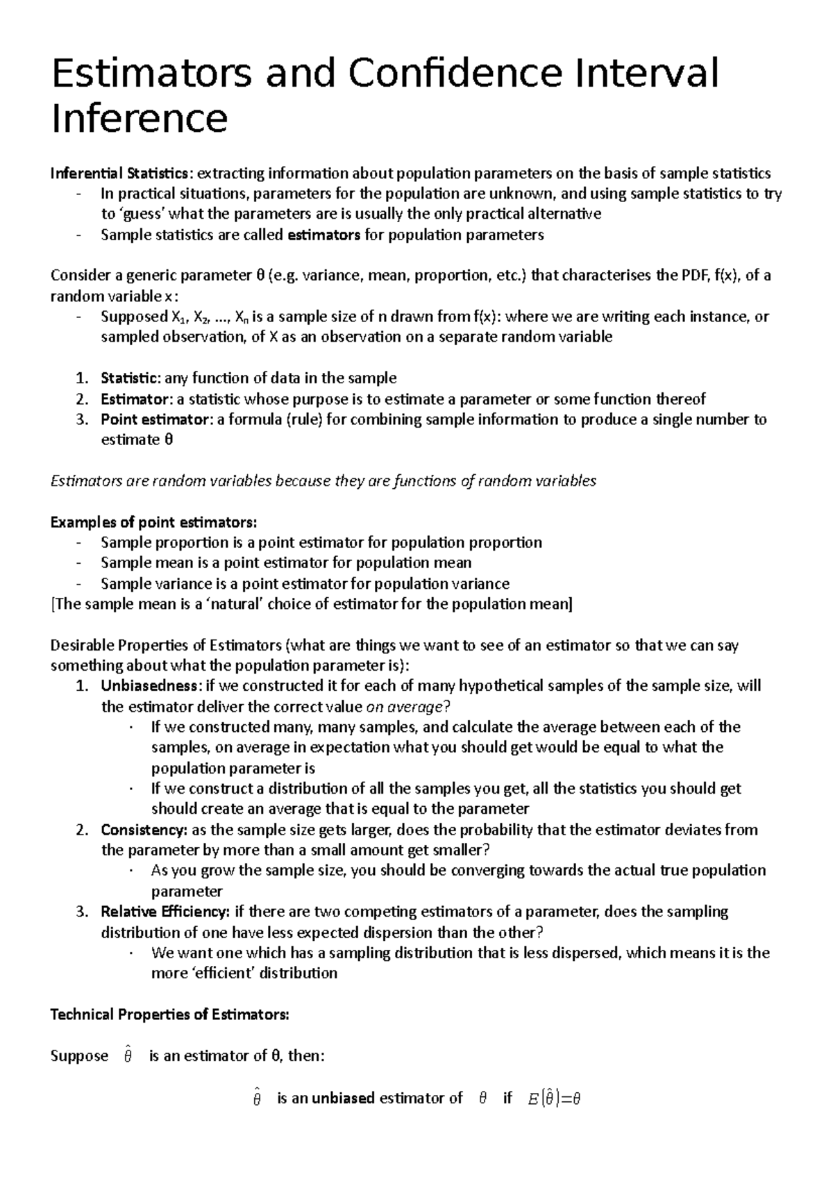 Estimators and confidence intervals - Estimators and Confidence ...