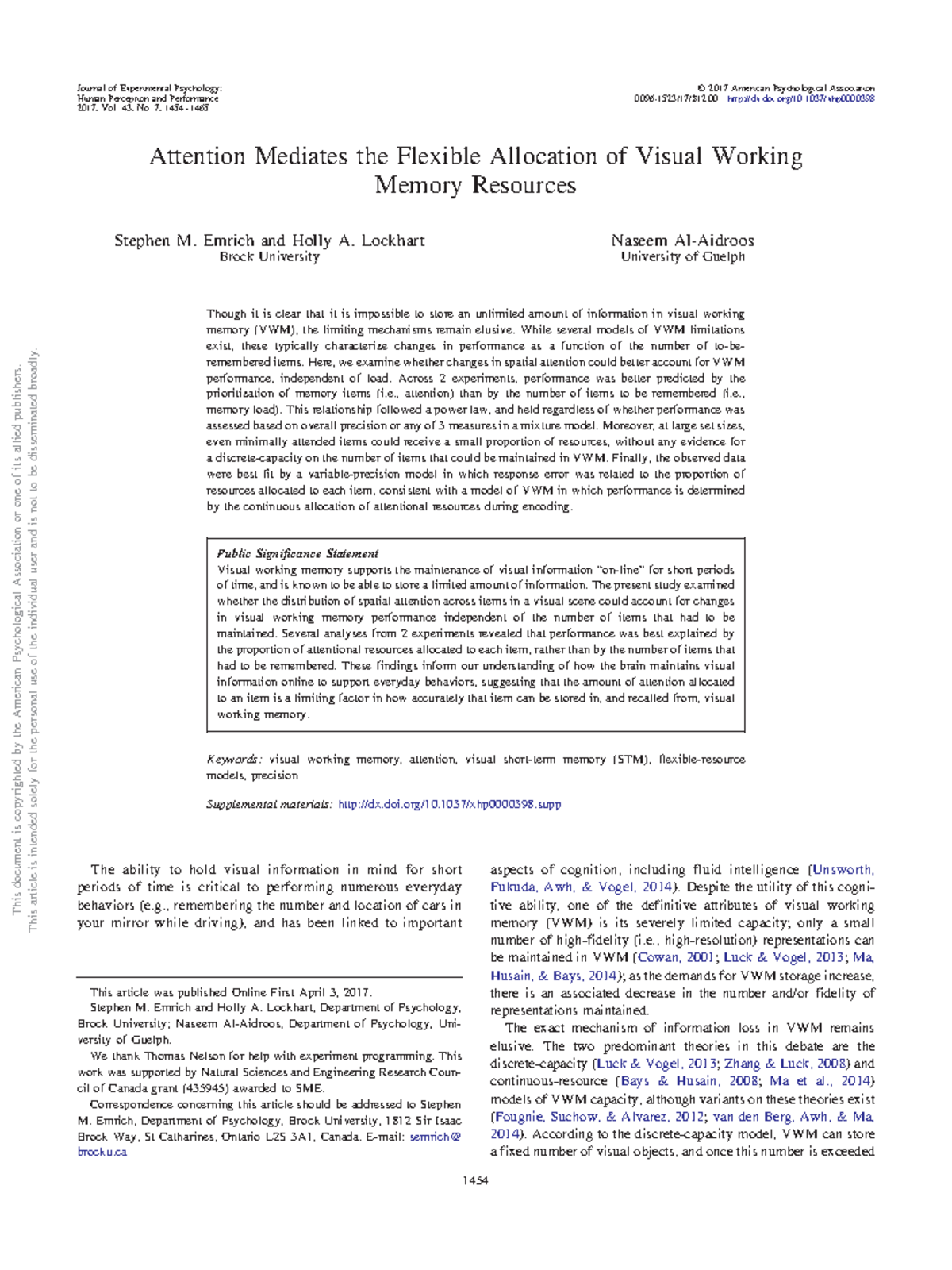 Quiz 4 Reading-Working Memory - Attention Mediates the Flexible ...