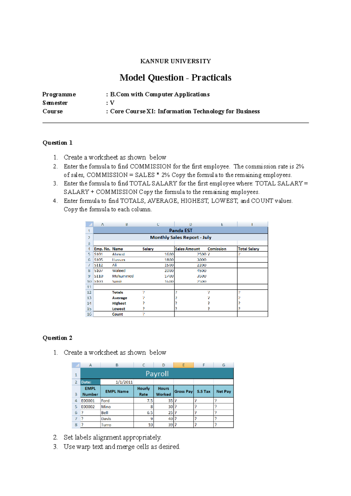 Practicals - lab qns model (ITB) - KANNUR UNIVERSITY Model Question ...