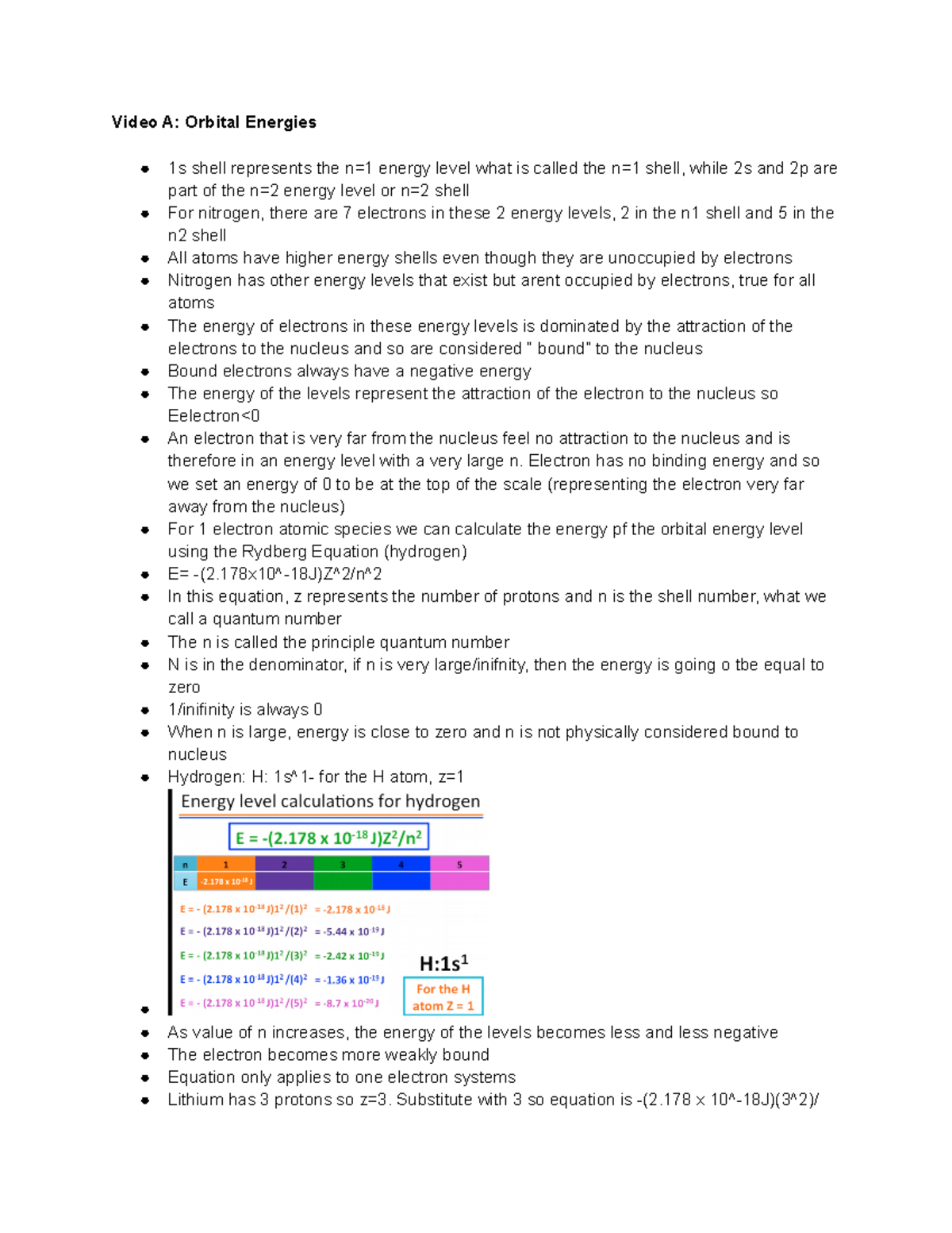 Topic 8 Video Notes (spectroscopy) - Video A: Orbital Energies 1s shell ...