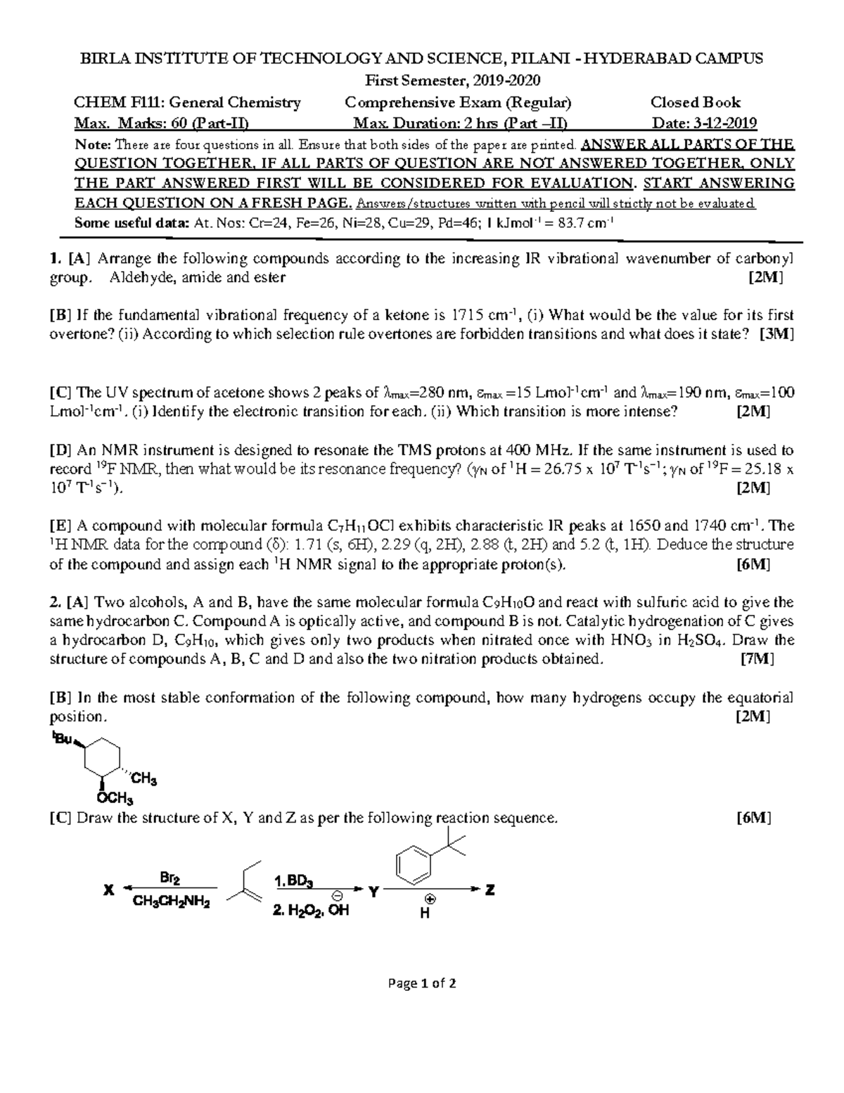 Compre(2019 ) - Compre exam - Page 1 of 2 BIRLA INSTITUTE OF TECHNOLOGY AND SCIENCE, PILANI ...