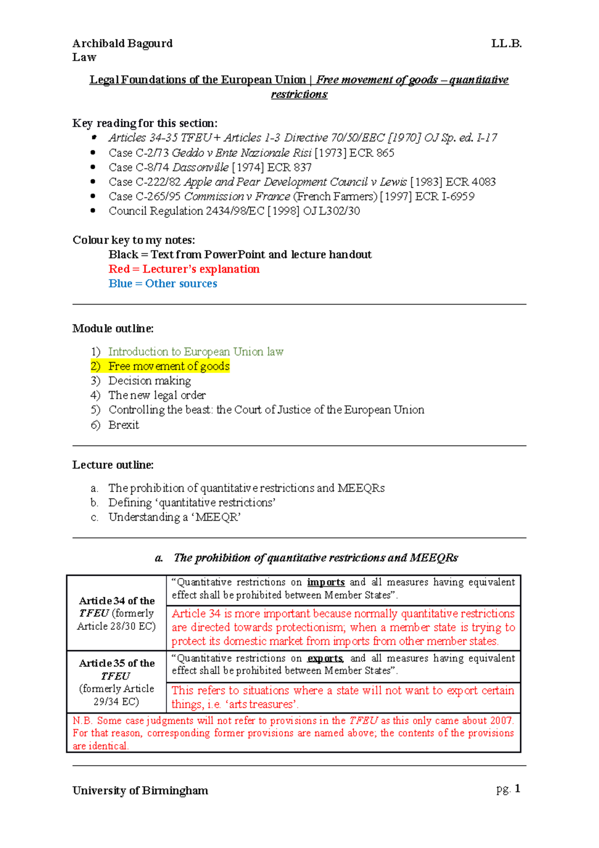 L3 Part II - lectures 3 part 2 - Law Legal Foundations of the European ...