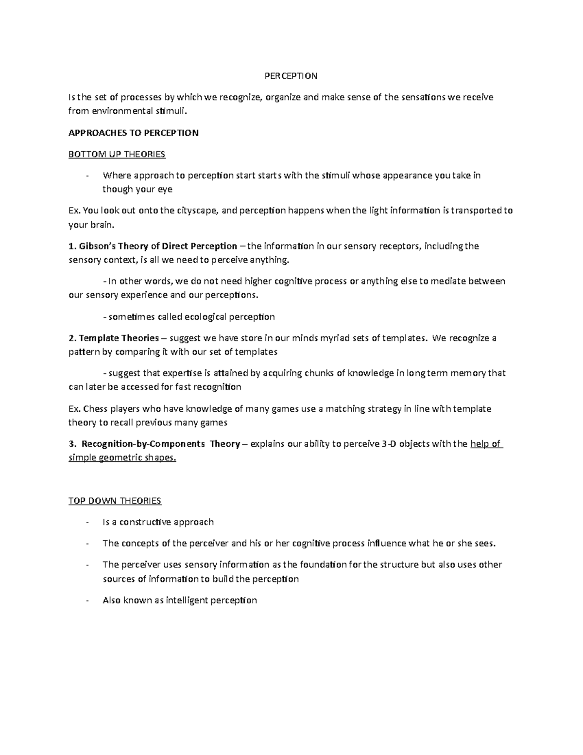 Perception - Lecture notes 10 - BS Psychology - Studocu