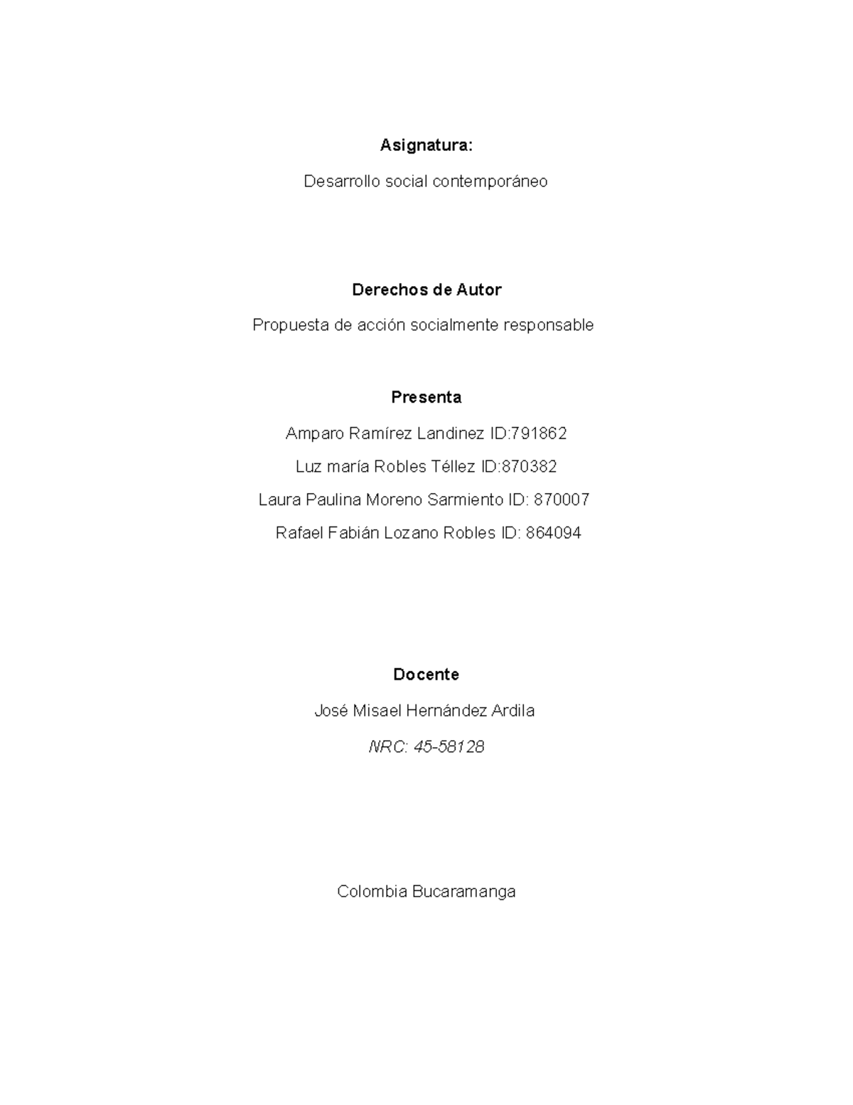 Accion social 1 - kzks - Asignatura: Desarrollo social contemporáneo ...