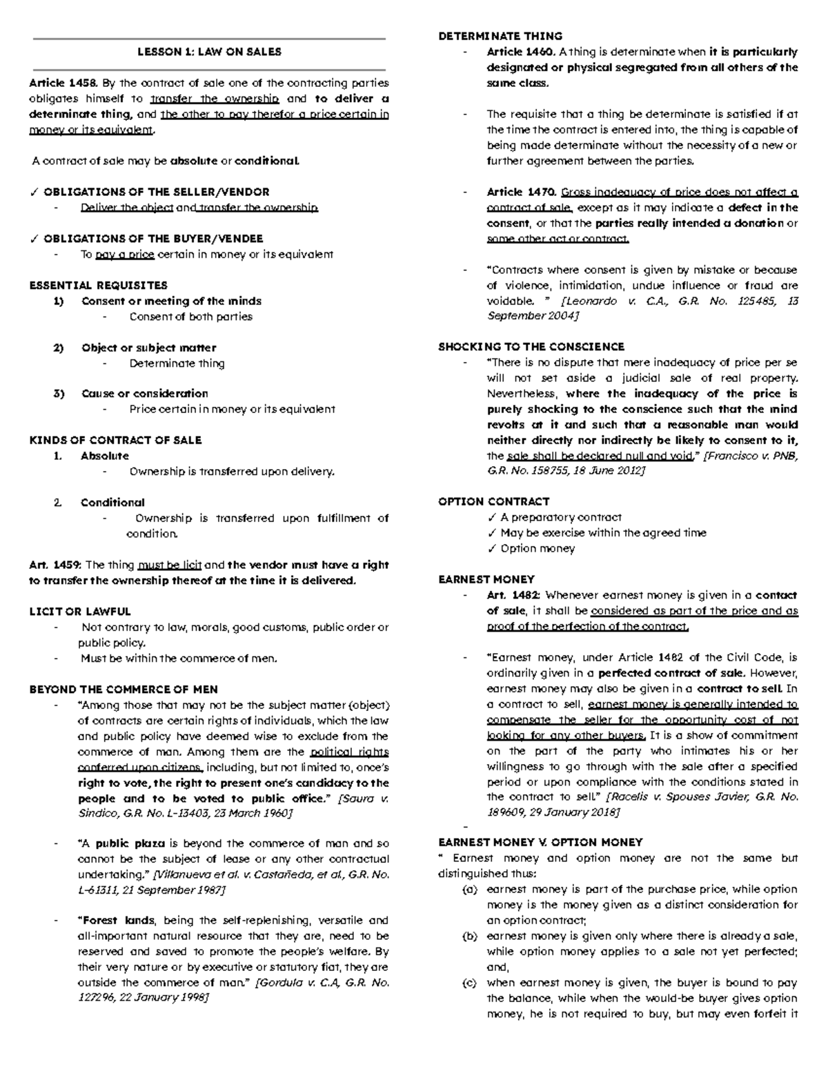 Business Laws and Regulation Prelim - LESSON 1: LAW ON SALES Article ...