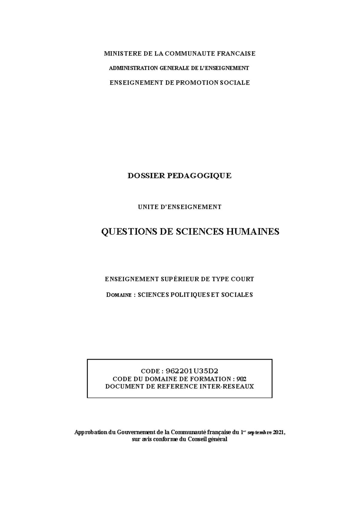 Questions des sciences humaines - MINISTERE DE LA COMMUNAUTE FRANCAISE ...